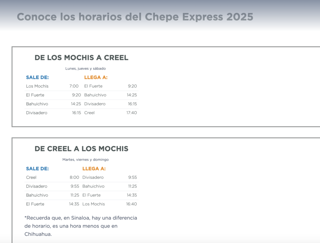 Tarifas de Chepe Express 2025 - De Viaje por Chihuahua